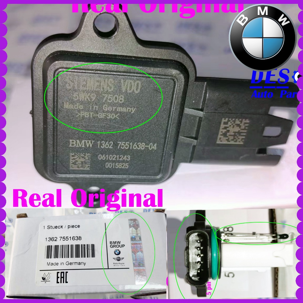 Genuine BMW Mass Air Flow Sensor Mass 5WK97508 E81 E82 E87 E88/E90 E91 E92 E93/E60 E61/E65 E66 ...
