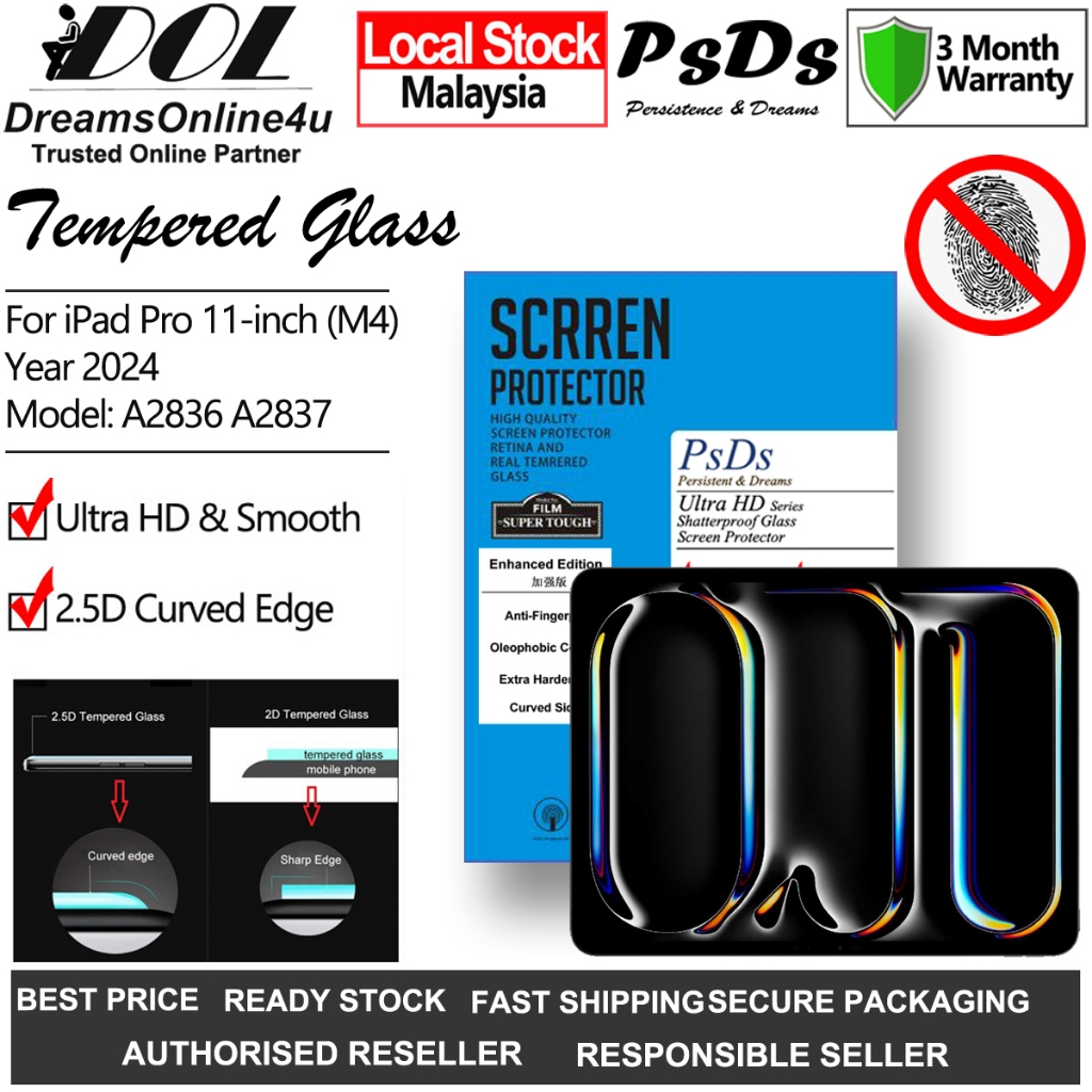 PsDs iPad Pro 11-inch (M4) 2024 2.5D Curve 9H Anti-fingerprint Tempered ...