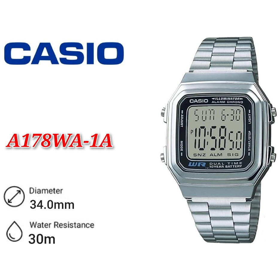 Casio A178WA Unisex Digital Vintage Series Stainless Steel Watch . | Shopee Malaysia