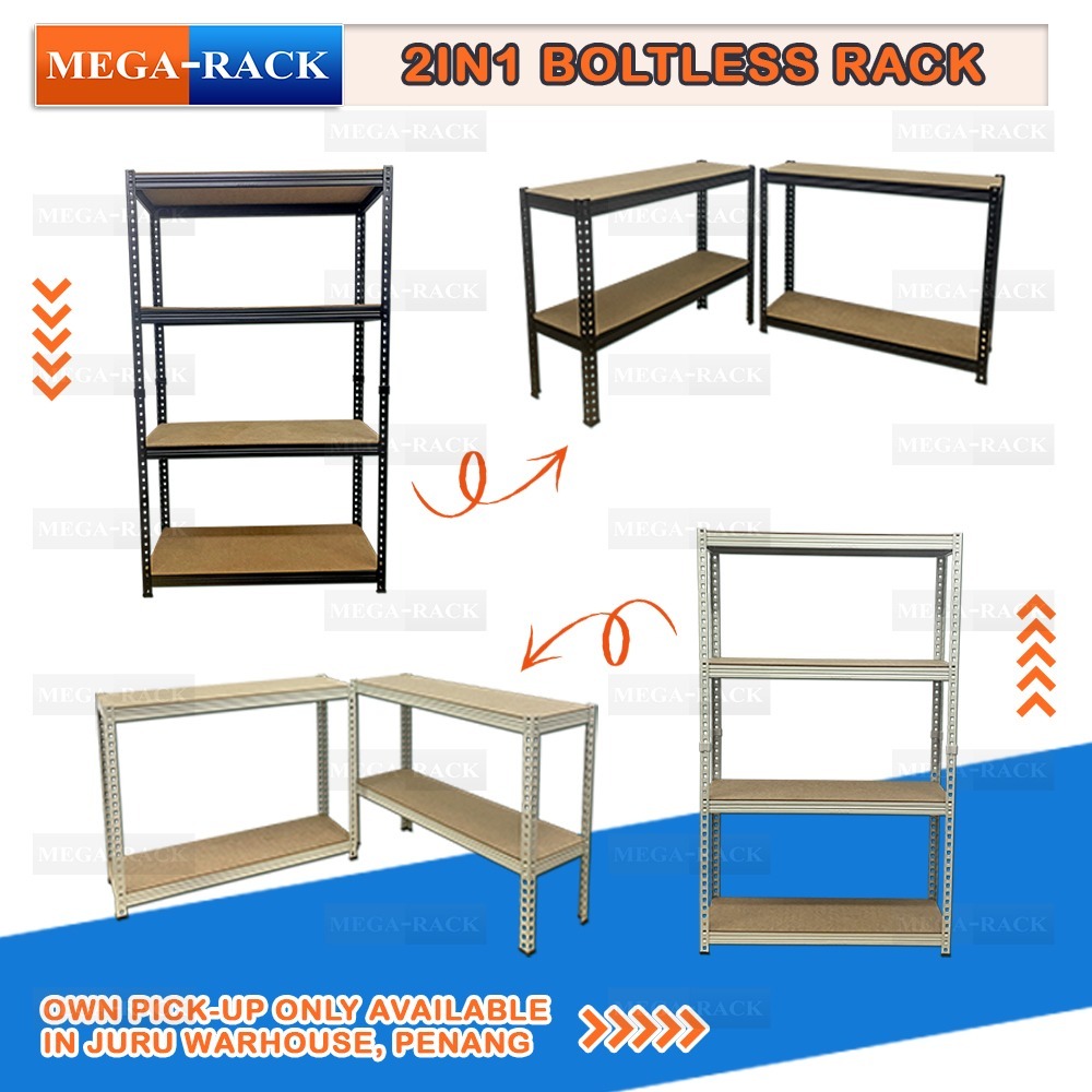 2 IN 1 RAK BESI~ BEIGE/BLACK#30cm x 60cm x 150cm#4 Levels#FIBERBOARD ...