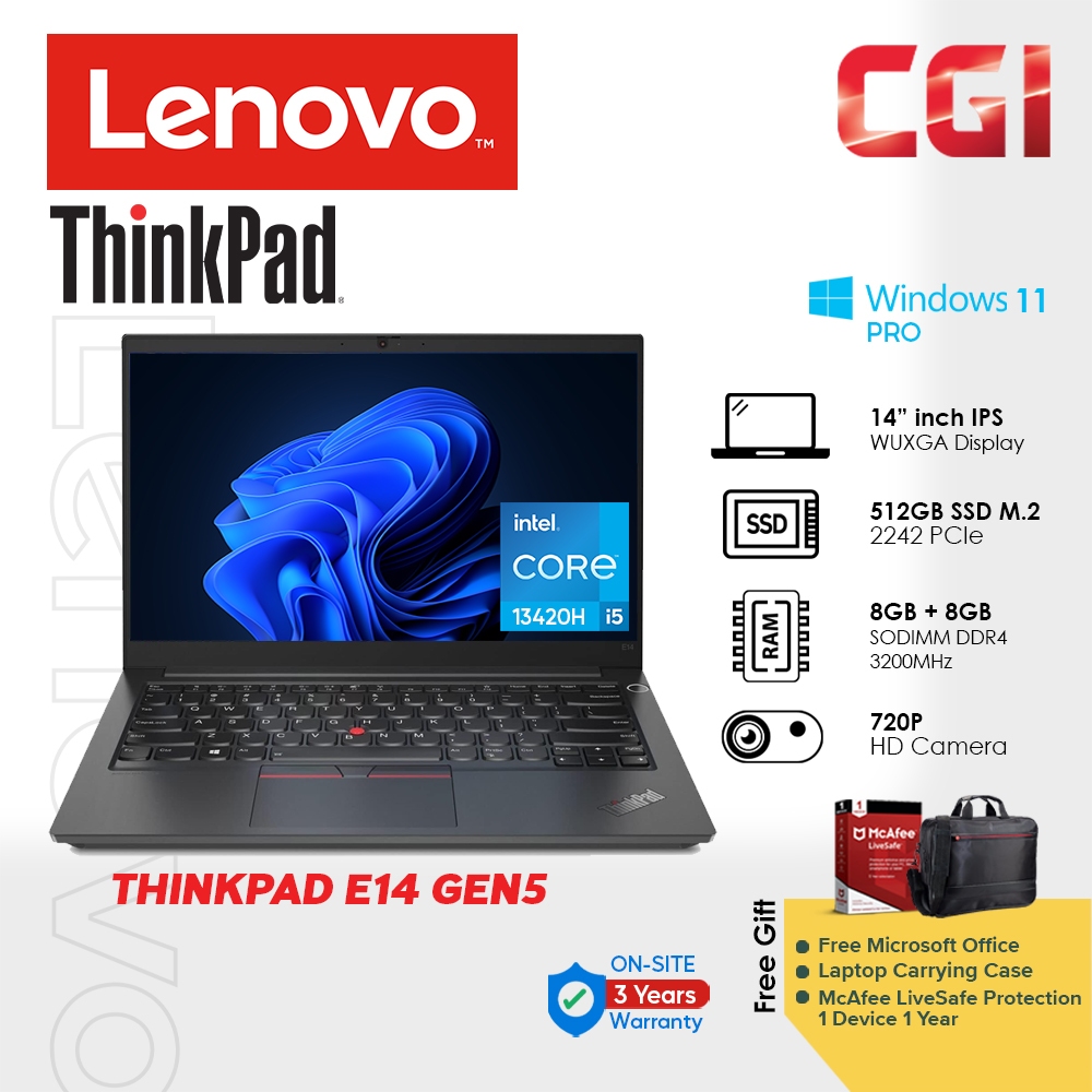 Lenovo 14" Thinkpad E14 Gen 5 Laptop Intel i5-13420H 16GB 512GB W11P ...