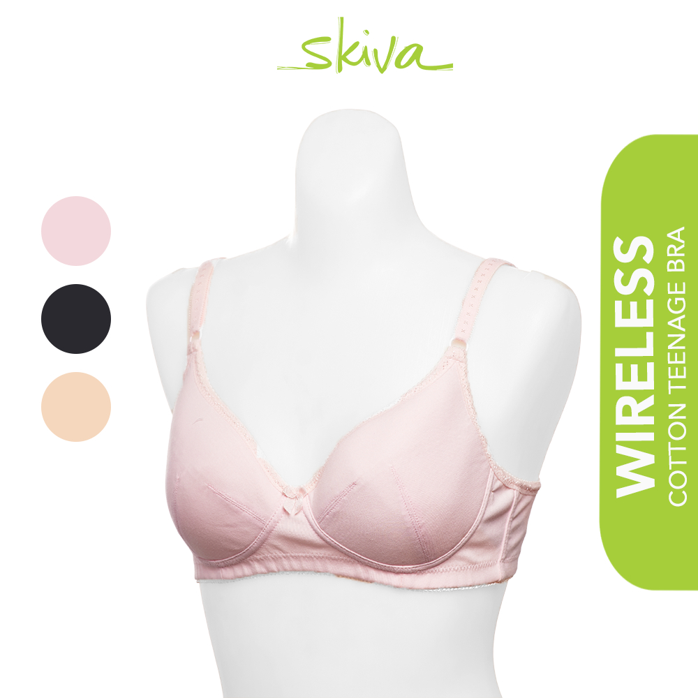 SKIVA Teenage Non Wired Wireless Cotton Bra (Kids/Adult) Soft & Light with 3D Fibrefill Student ...