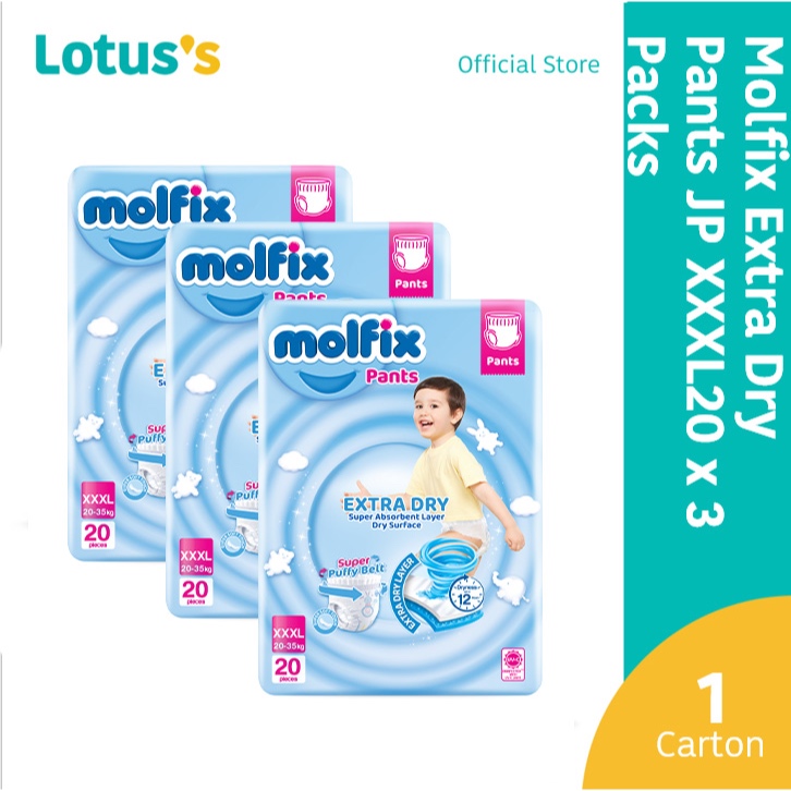 Molfix Extra Dry Pants JP XXXL (20 Pcs x 3 Packs) | Shopee Malaysia