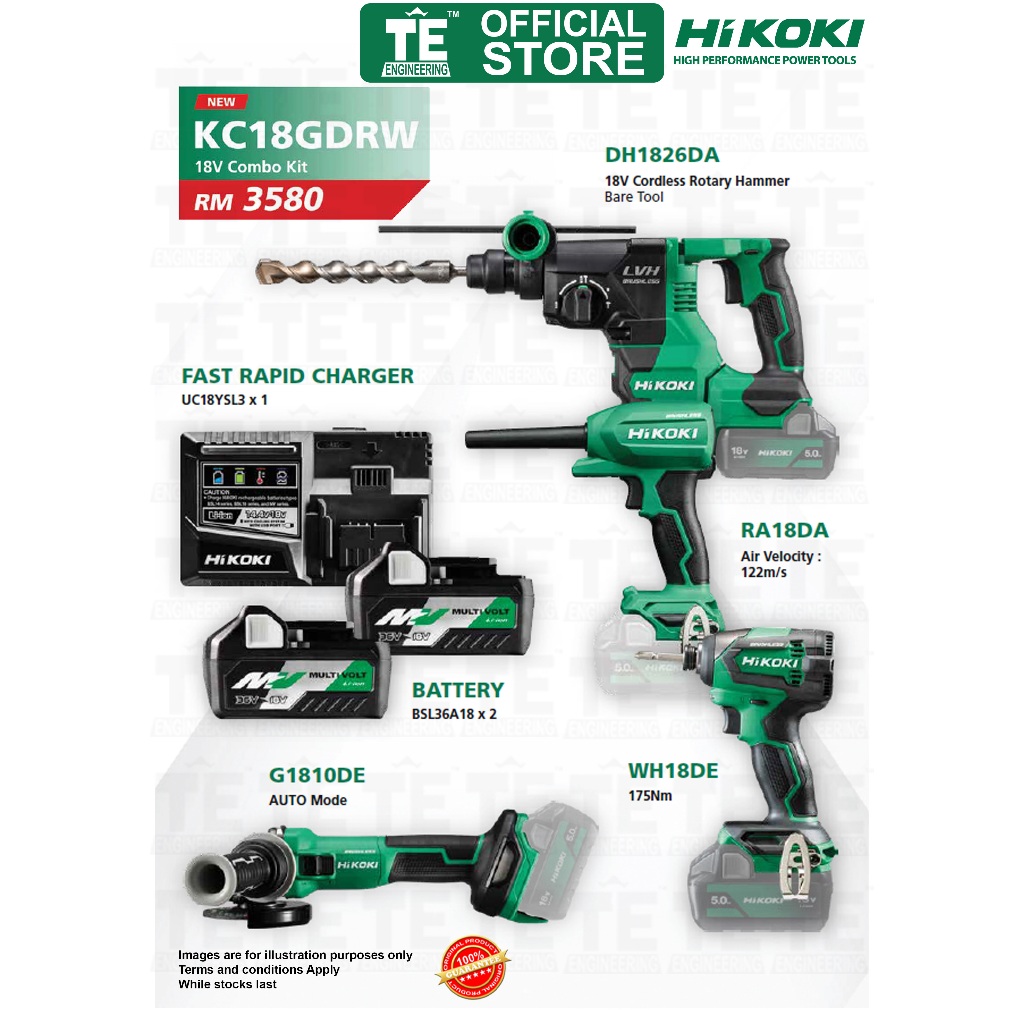 HiKOKI 18V COMBO KIT (MODEL VARIANT : KC18GDRW) | Shopee Malaysia