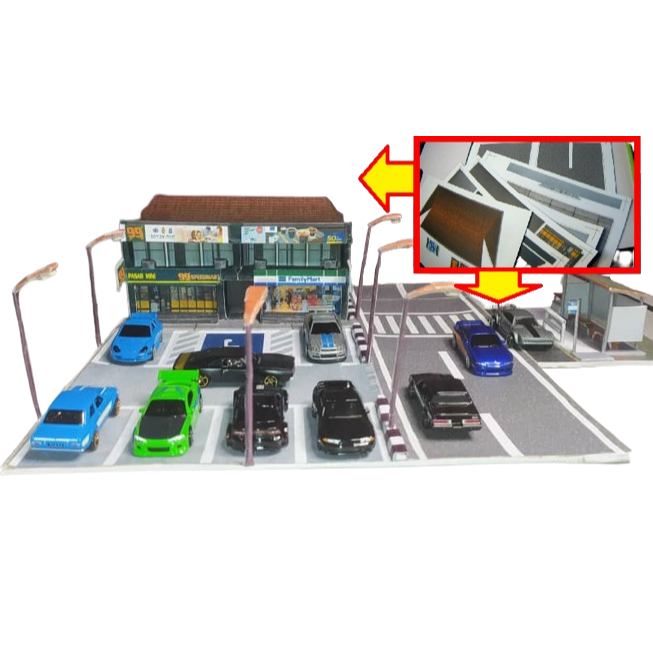 Diorama 1/64 Shop Parking Lot 99 Speedmart & Family Mart Paper ...