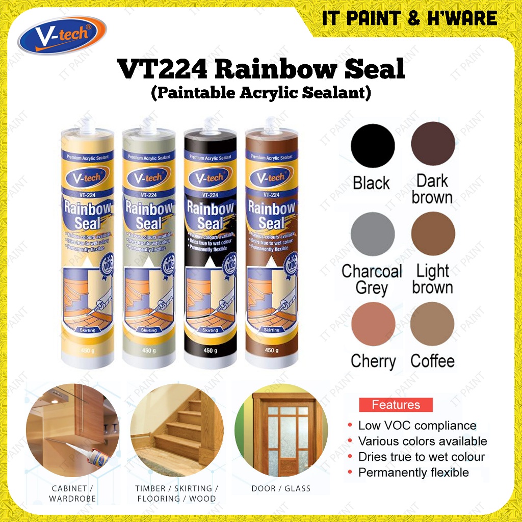 VT-224 V-TECH Rainbow Seal Gap Sealant 450g Premium Acrylic Gap Sealant Silicone Lantai Vinyl ...