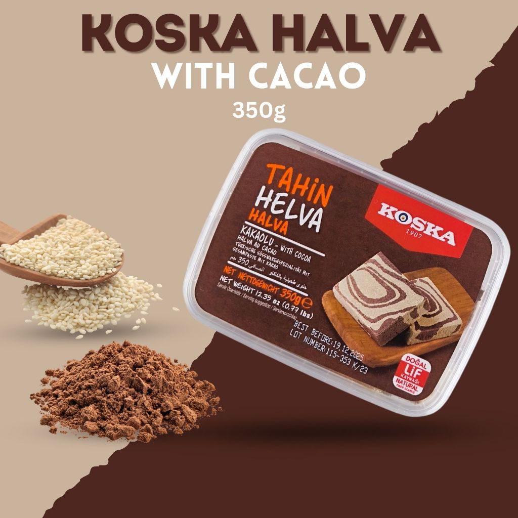 KOSKA TAHINI HALVA WITH CACAO [ 350g ] Sesame Paste-With Vanilla ...