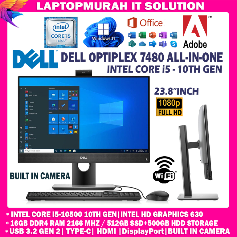 DELL OPTIPLEX 7480 AIO DESKTOP - INTEL CORE I5- 10TH GEN / 23.8"INCH ...