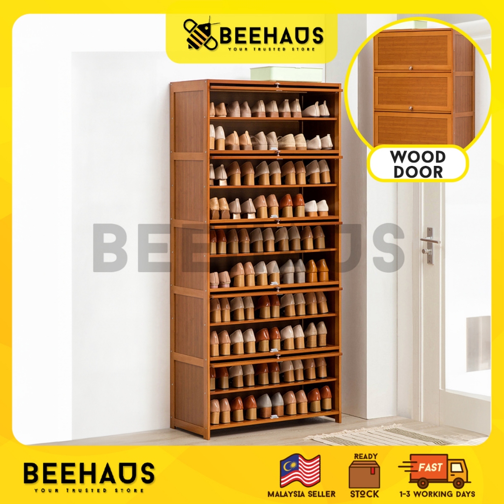 Beehaus Bamboo Wood Door Shoe Cabinet | Wooden Shoe Rack Shoe Storage ...