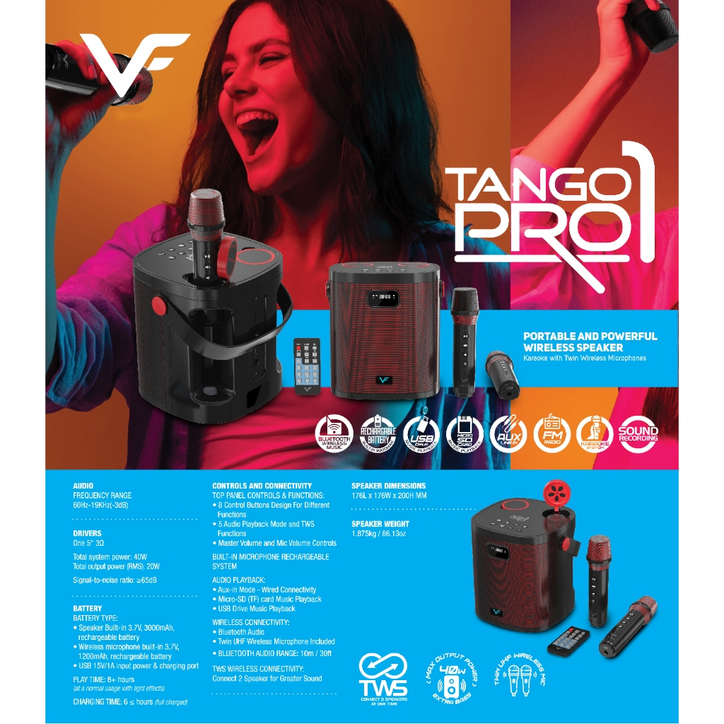 Vinnfier Tango Pro 1 Bluetooth Portable Karaoke Speaker | Shopee Malaysia