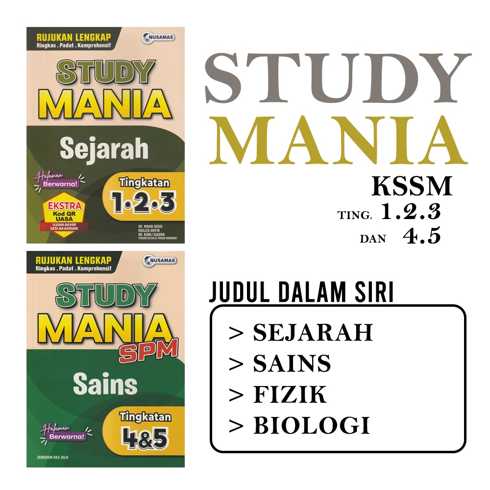 NUSAMAS | REFERENCE BOOK | KSSM - STUDY MANIA (TINGKATAN 1.2.3 / 4. 5 / TINGKATAN 4 - 5) (2023 ...
