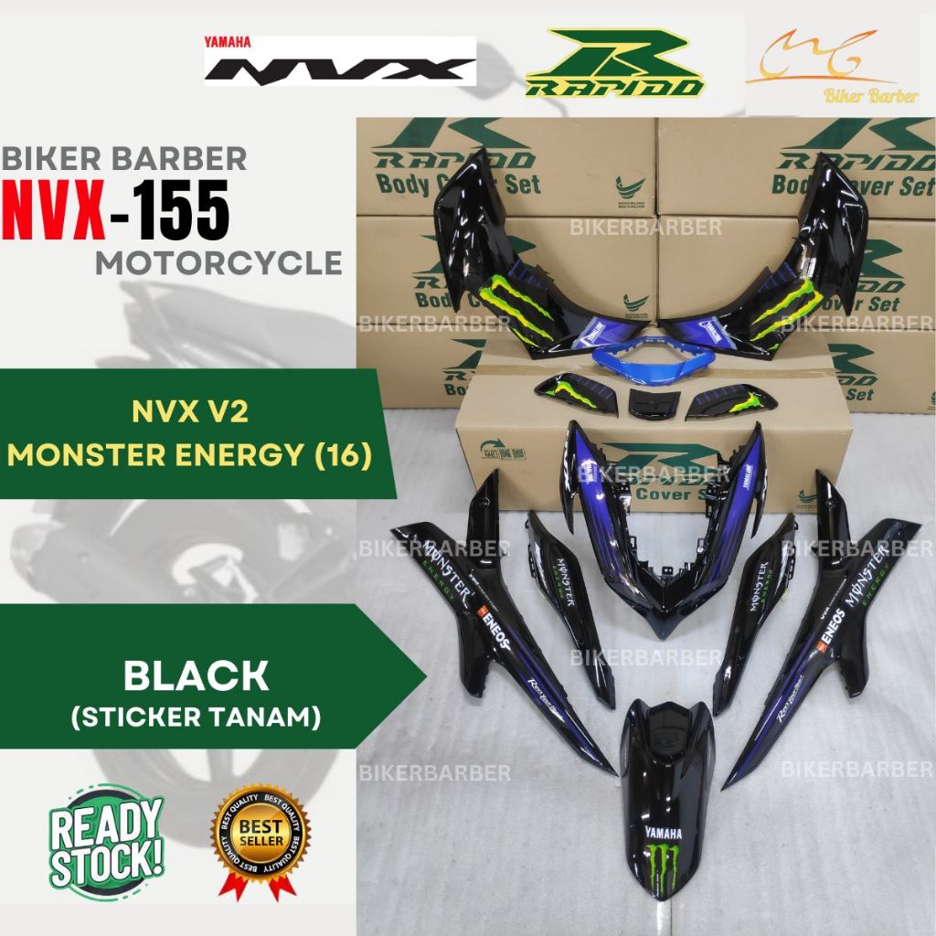 RAPIDO Coverset Yamaha Nvx V2 Monster Energy (16) Black Body Cover ...