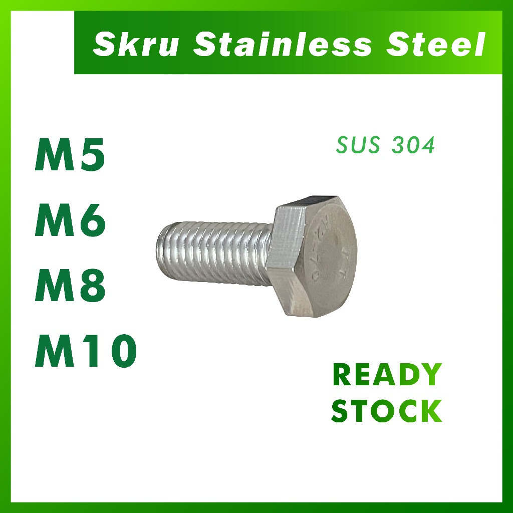 M5 M6 M8 M10 HEXAGON BOLT SKRU STAINLESS STEEL | Shopee Malaysia