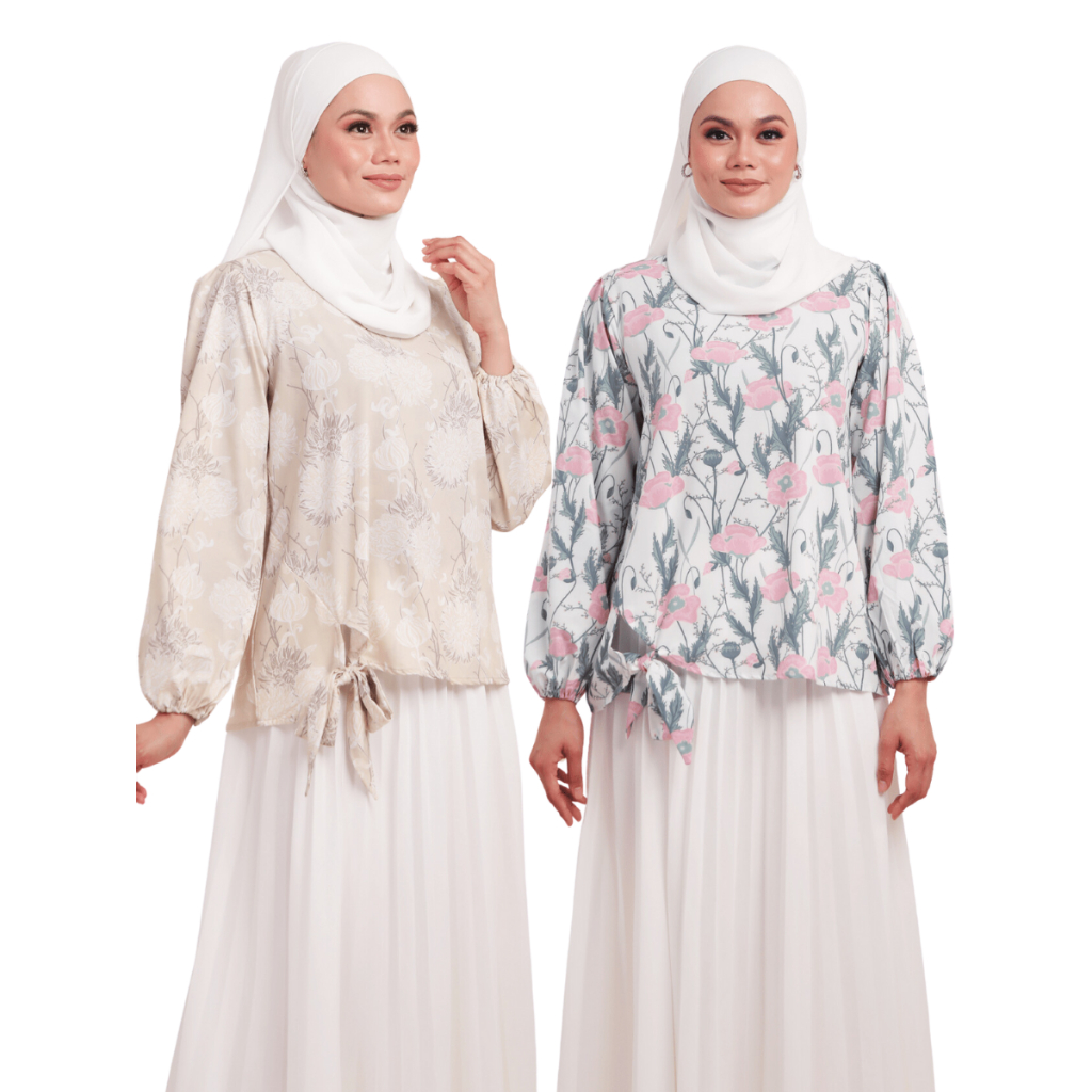 Noryn Tie Knot Tops Printed Blouse | Shopee Malaysia