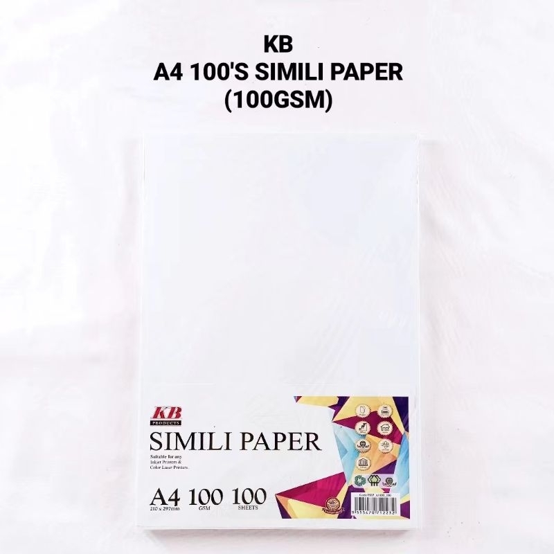 (1PKT) KB A4 Simili Paper | 100GSM | 100SHEET | 模造纸 X 1PKT | Shopee ...