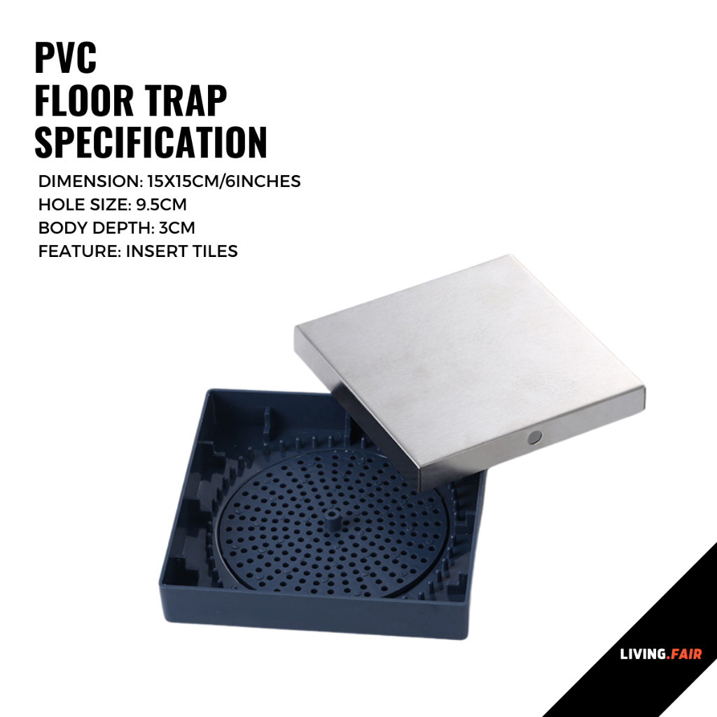 Living Fair 15cm/10cm Tile Insert Floor Trap Stainless Steel Anti ...