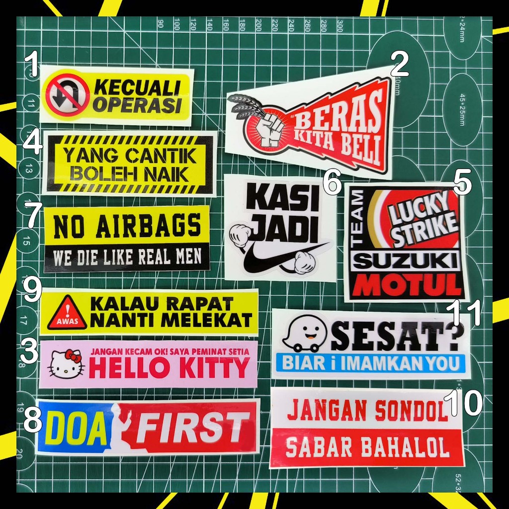 STICKER MOTOR HELLO KITTY DOA FIRST SESAT KASI JADI BERAS LUCKY STRIKE ...