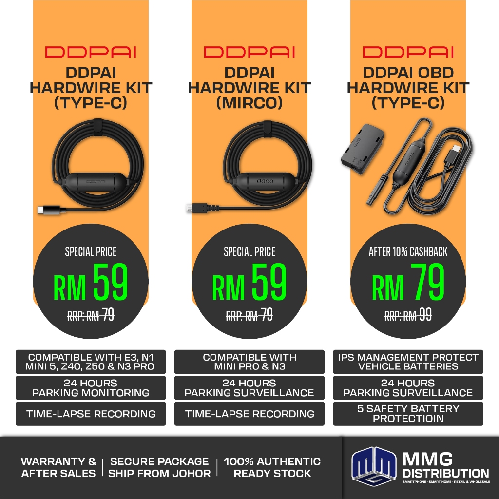 DDPAI Hardwire Kit OBD Type-C / Type-C / Micro - READY STOCK ...