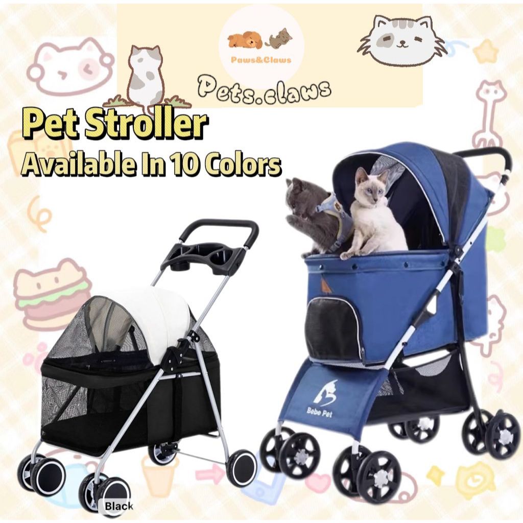 PetClaws Japanese 4 Wheel Pet Stroller Cat Trolley Dog Trolley Dog Pram ...