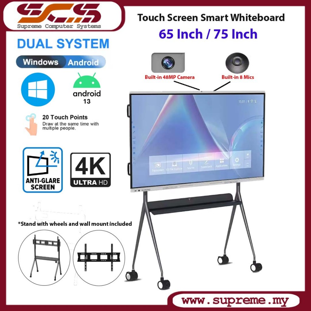 Papan Putih Pintar Interaktif 65/75 Inci Skrin Elektronik Digital untuk ...