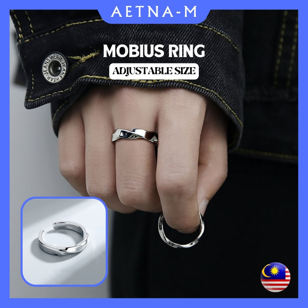 Mobius Ring Trendy Unisex Open Adjustable Men Silver Wave Twist Rings ...