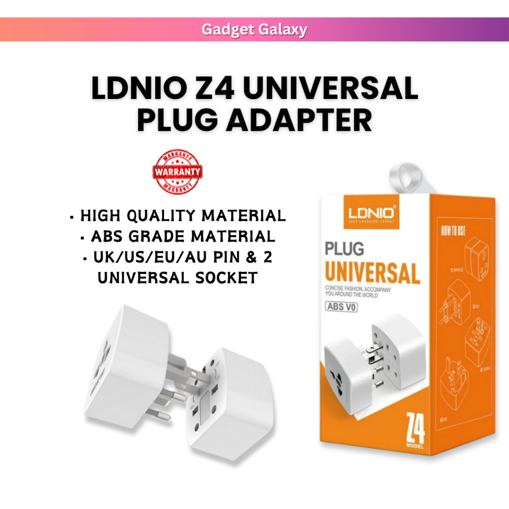 LDNIO Z4 Universal Plug Adapter with 2 Universal Socket (6A) & UK/EU/US ...