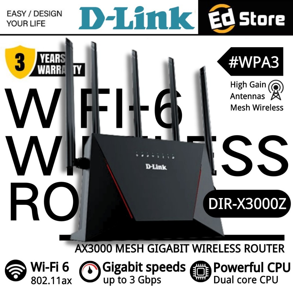 D-Link DIR-X3000Z AX3000 Mesh Wireless WiFi 6 Gigabit high power Router can mesh with TM UniFi ...