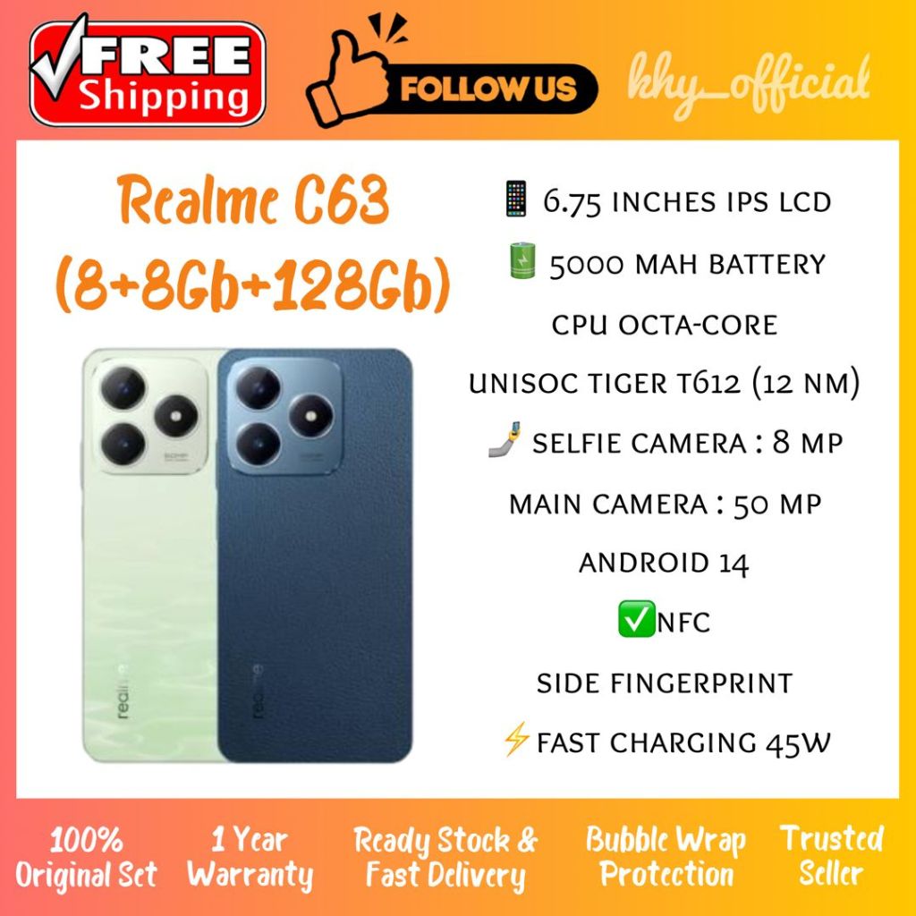 New Smartphone Original Realme C63 [ 8+8Gb Ram + 128Gb Rom | 45W SuperVOOC Charge | 50MP AI ...