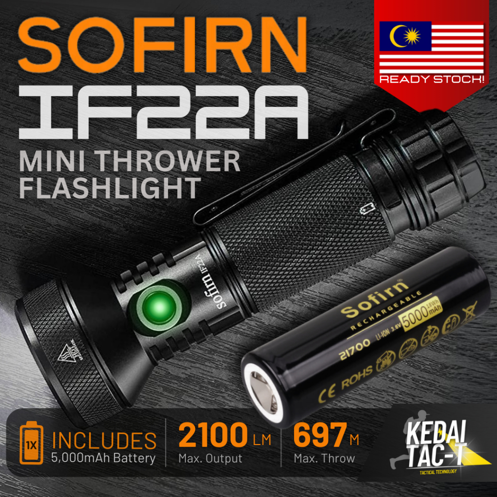 SOFIRN IF22A - 2100 LUMEN (697 Meter Throw) Flashlight Full Set with Battery - Malaysia Ready ...