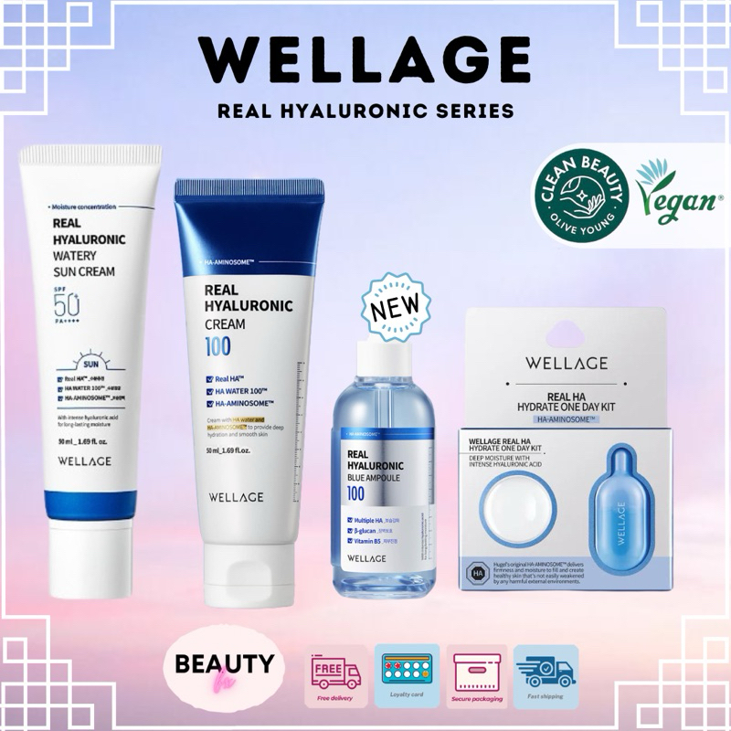 WELLAGE Real Hyaluronic Blue Ampoule 100 / Cream / Watery Sun Cream ...