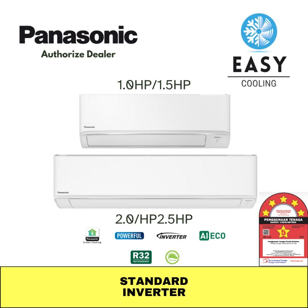 5 Star Panasonic Inverter CS-CU/PU Series 1.0HP-2.5HP Air Conditioner ...