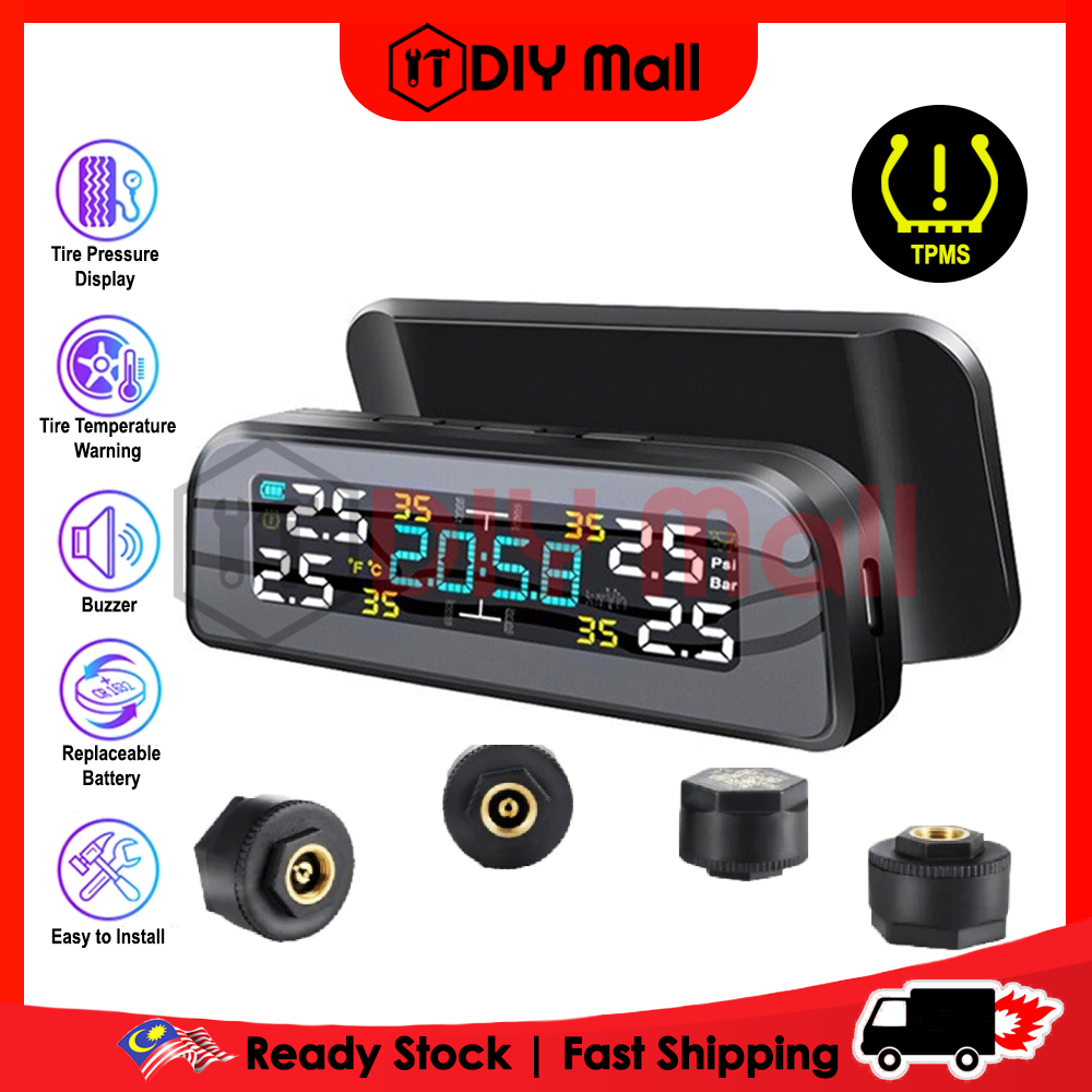 DIYMALL Smart TPMS With Color Screen Tire Pressure Monitor System Solar ...