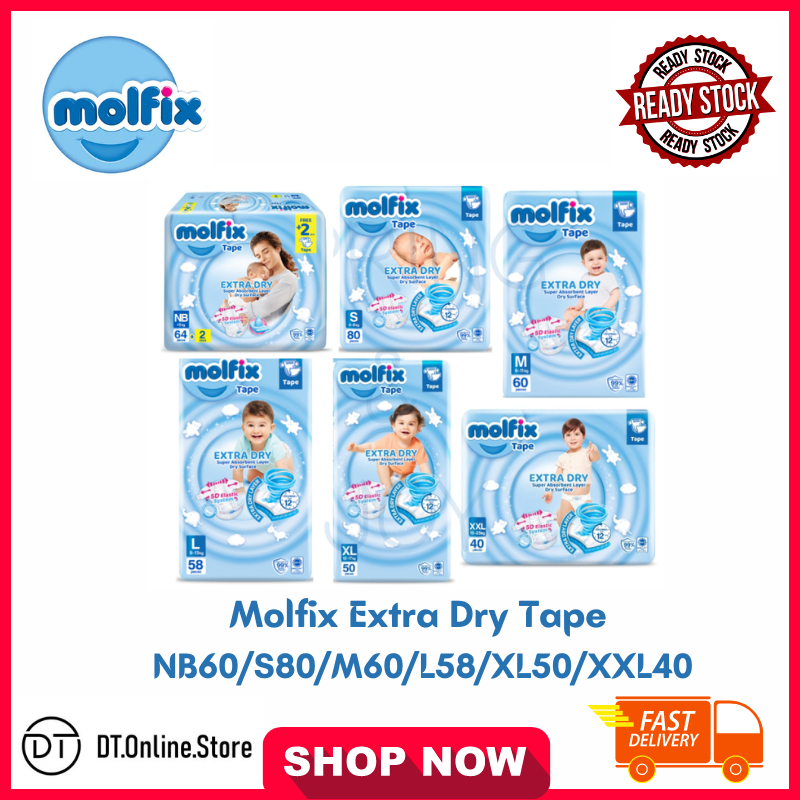 Molfix Extra Dry Tape NB60/S80/M60/L58/XL50/XXL40 | Shopee Malaysia