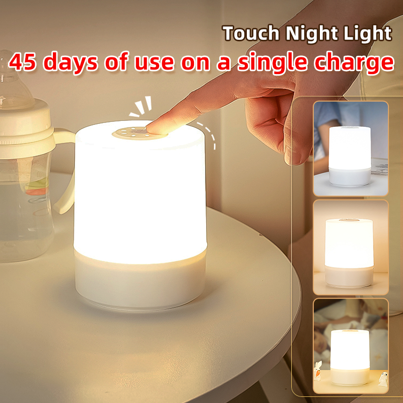 Round Touchlight LED Night Light Rechargeable Bedside Lamp Dimmable ...