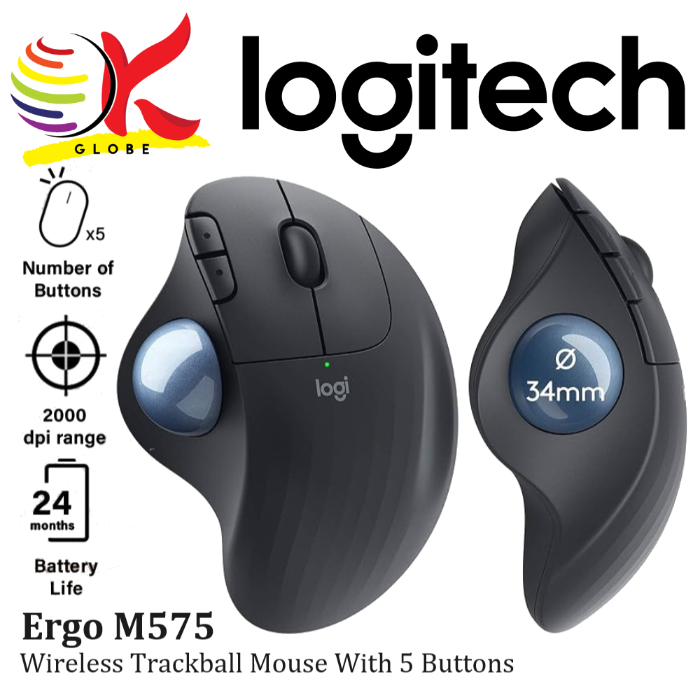 LOGITECH ERGO M575/M575S WIRELESS TRACKBALL MOUSE - WITH BLUETOOTH / ENCRYPTED DONGLE / QUEIT ...