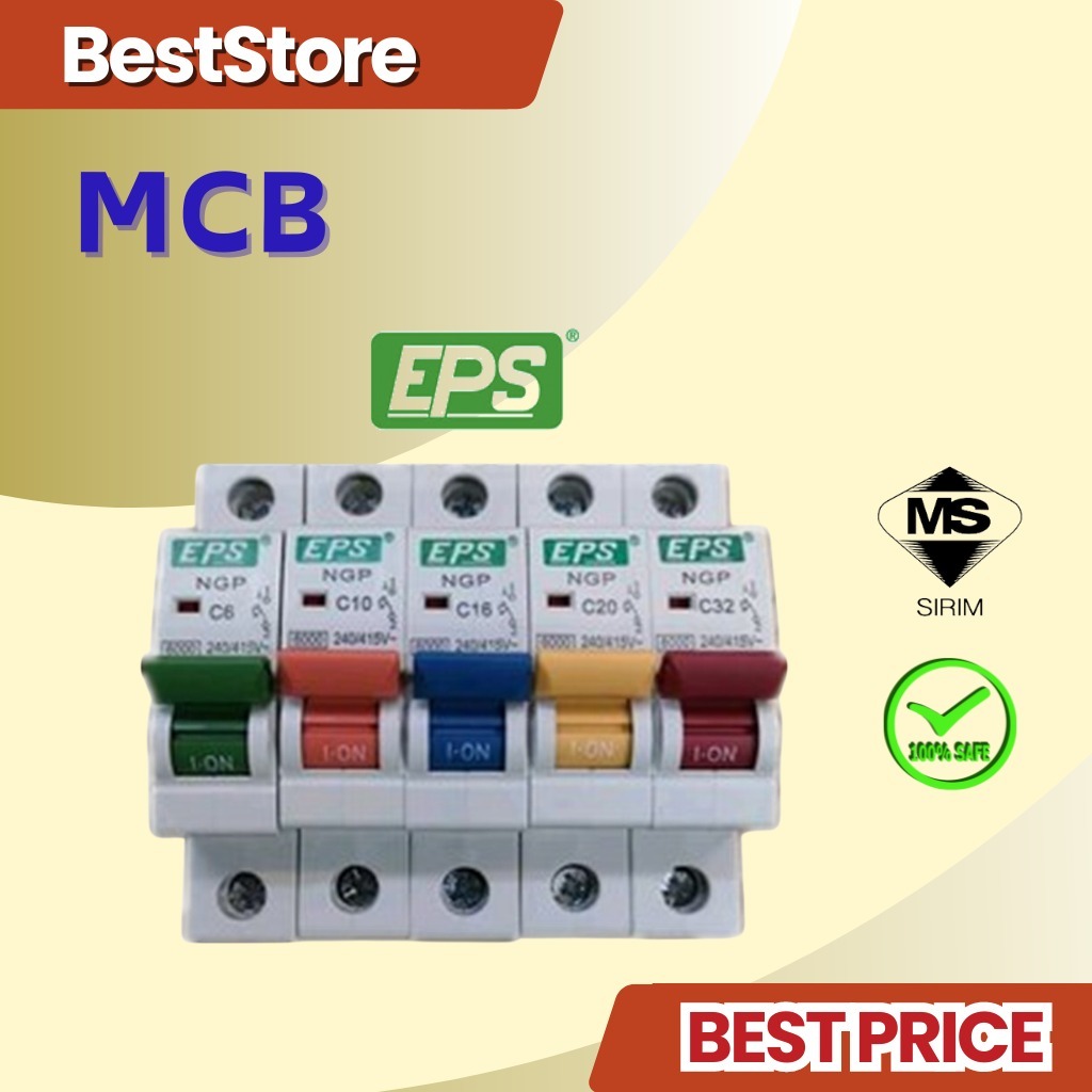 SIRIM EPS 1Pole MCB 6A /10A / 16A / 20A / 32A (6KA) Miniature Circuit ...