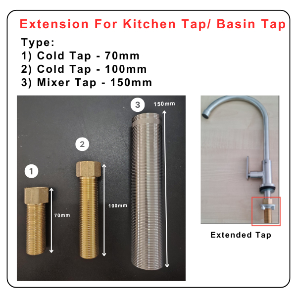 Brass Extension for Kitchen Tap and Mixers - Height 70mm 100mm 150mm ...