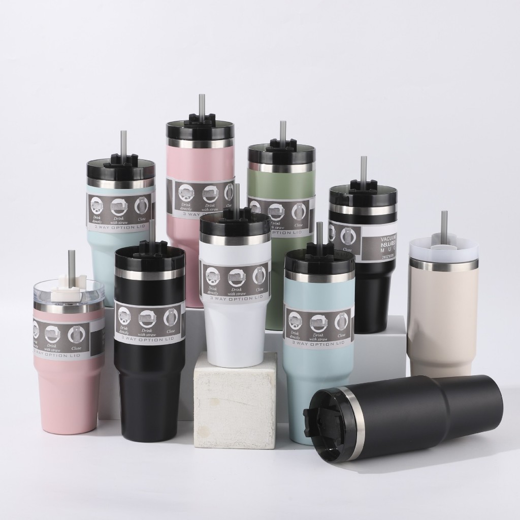 (600ml,890ml) Tumbler Thermos Cup With Straw Stainless Steel Cawan ...