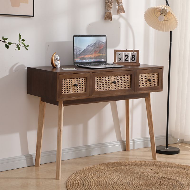 Solid wood desk rattan study table simple style home dressing table ...