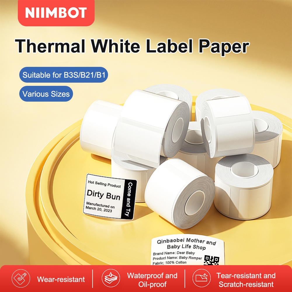NIIMBOT B21/B3S/B1 White Label Printing Paper Thermal Label Paper Clothing Tag Commodity Price ...
