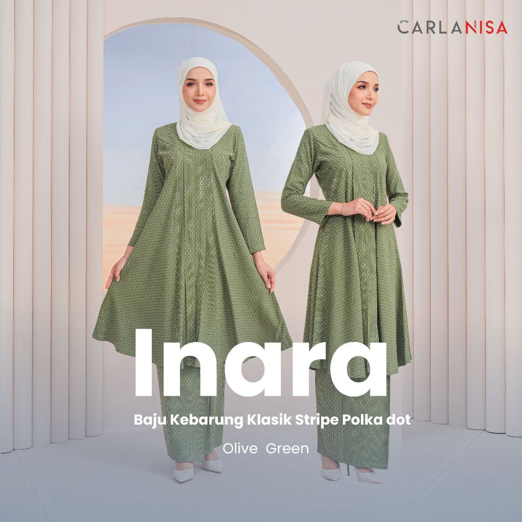CARLANISA Inara Baju Kebarung Klasik Moden Stripe Polka dot Muslimah ...