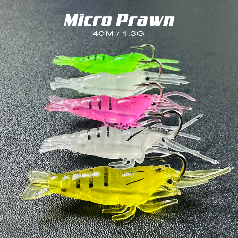 Micro Prawn 4cm Shrimp Lure Hook Tackle Bait Fishing Lures Luminous Udang palsu Soft Bait with ...