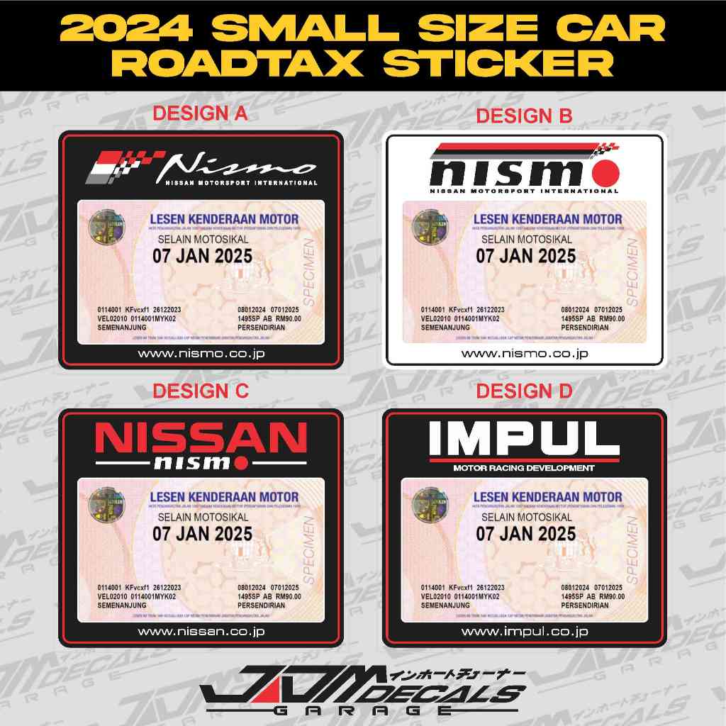 [2024 SMALL SIZE CAR ROADTAX STICKER] Nissan Windscreen Roadtax Decal ...