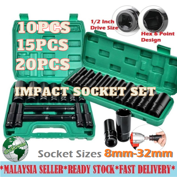 10PCS / 15PCS / 20PCS Impact Socket Set 1/2 Inch With Case Tool Set 8mm ...