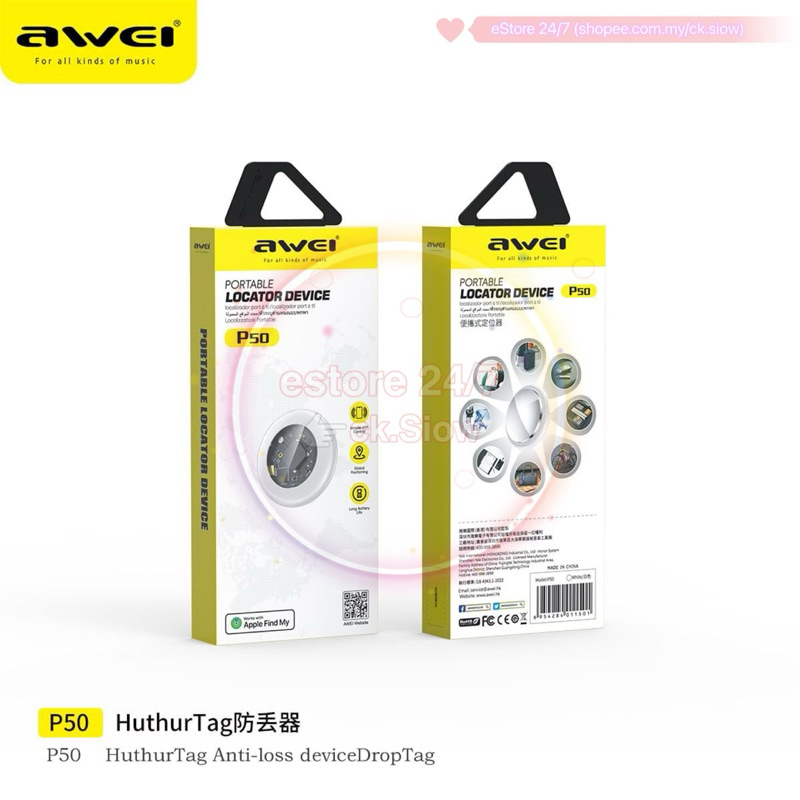 AWEI P50 HuthurTag Smart Wireless Mini Drop Tag Tracker Real Time Anti ...