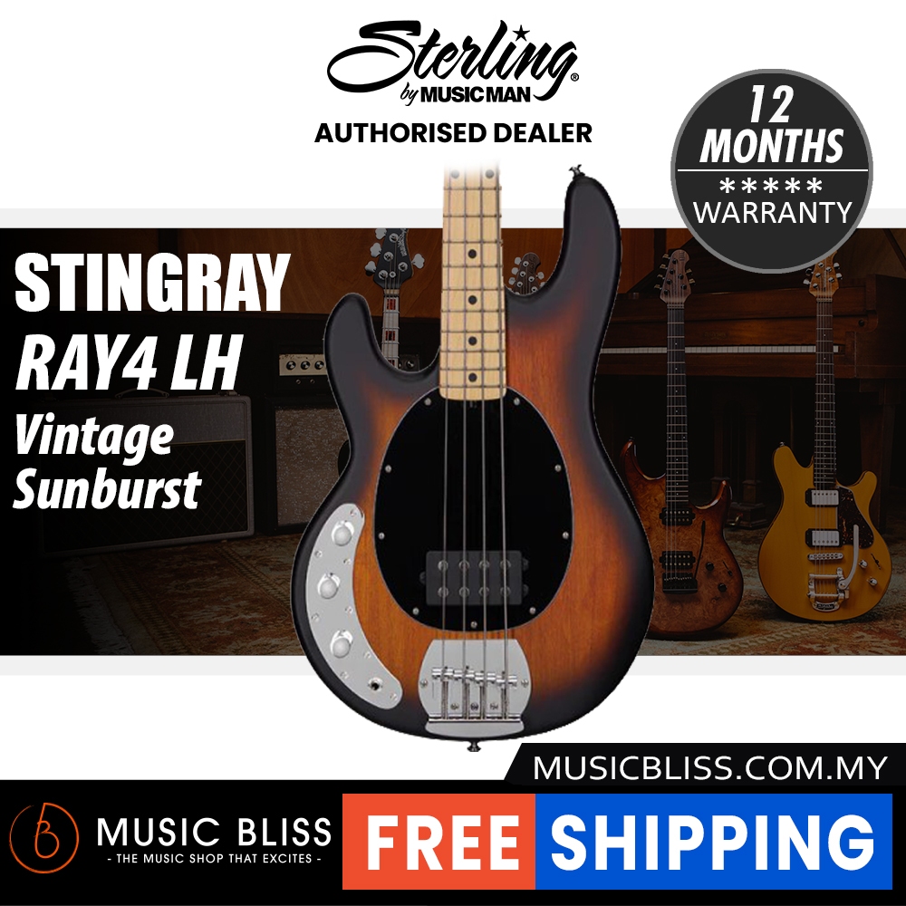 Sterling By Music Man StingRay RAY4 Electric Bass Guitar, Left-Handed - Vintage Sunburst ...