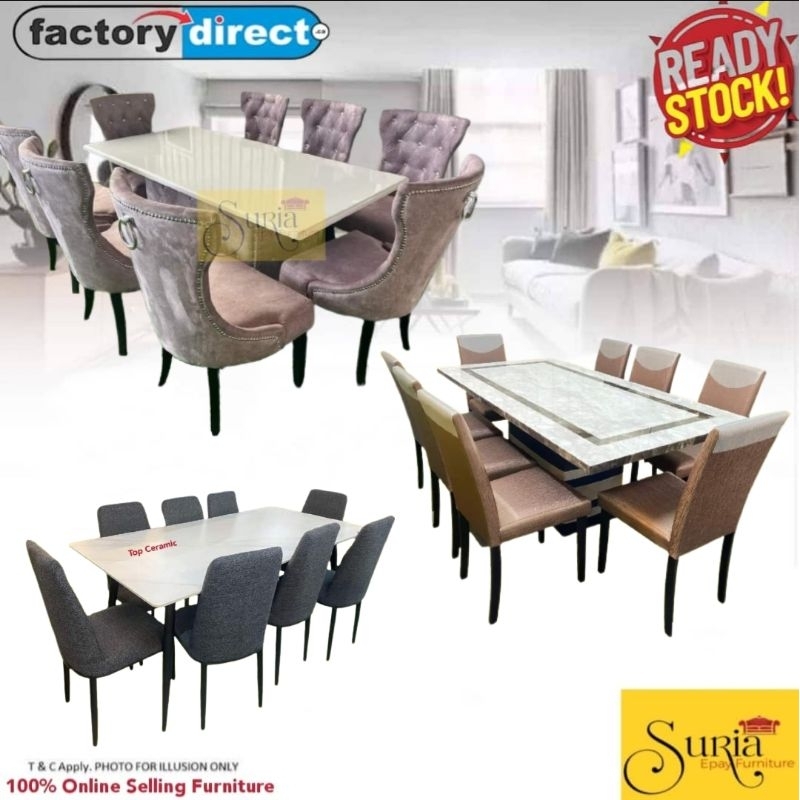Suria - Dining Set 1+8/Dining Table Marble/Dining Table Ceramic (Ready ...