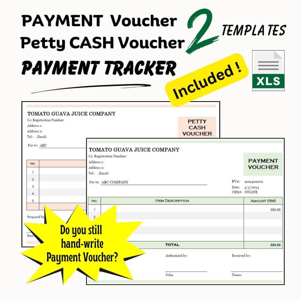 Payment Voucher, Petty Cash Voucher Template, Tracker All-in-1, Excel ...