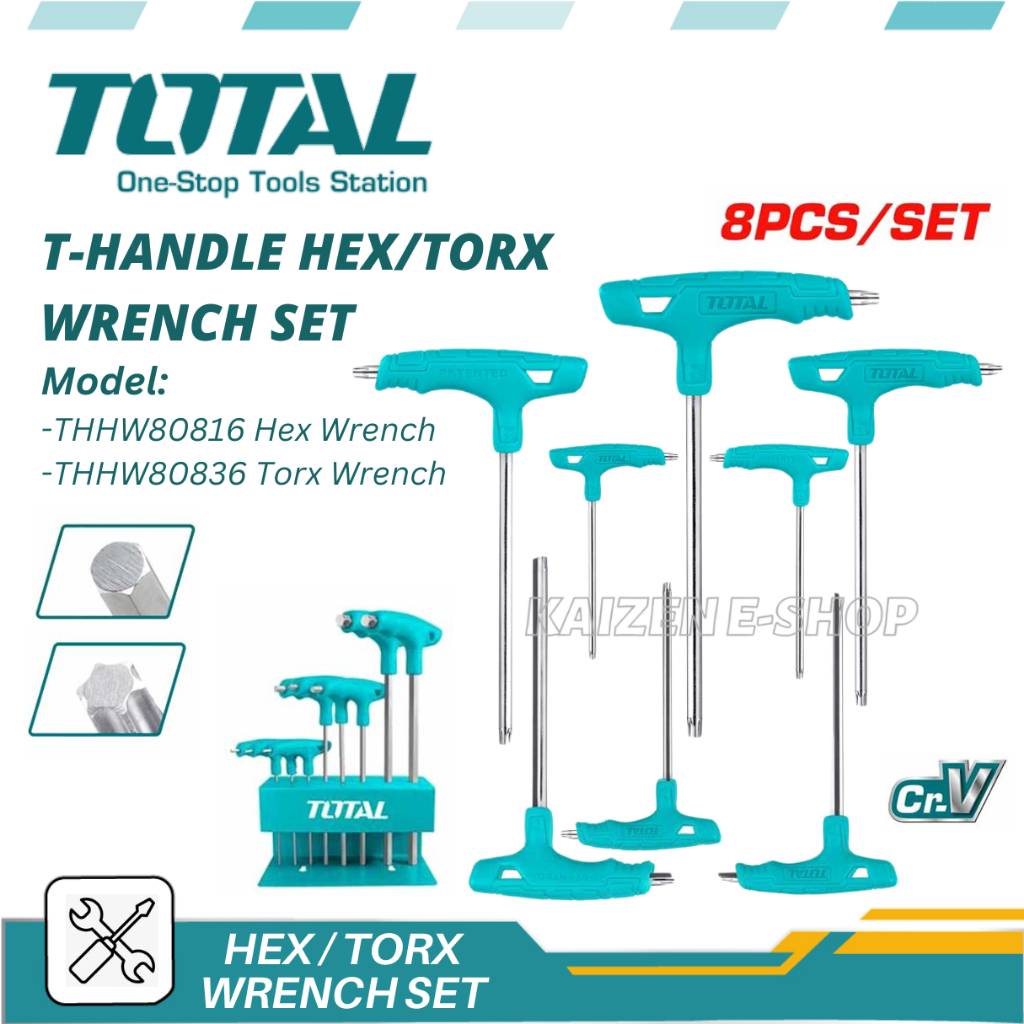 TOTAL THHW80816 (Hex) / THHW80836 (Torx) 8 Pcs T-handle Wrench Set ...