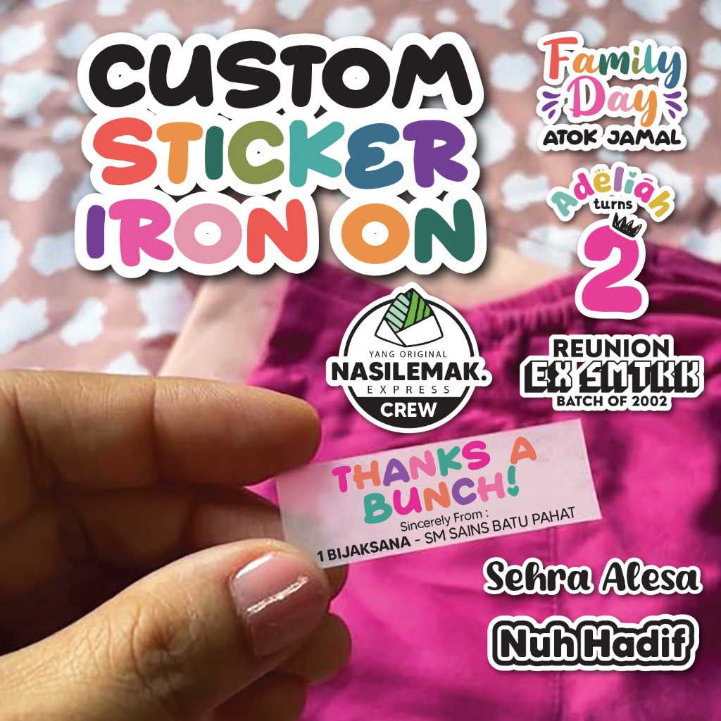 ( CUSTOM PRINT ) STICKER IRON ON WASHABLE & WATERPROOF FABRIC STICKER ...